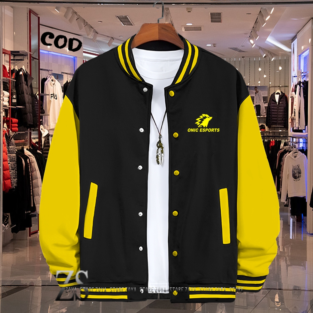 Premium Quality Yellow Onic Esports Text Button Varsity Baseball Jacket ...