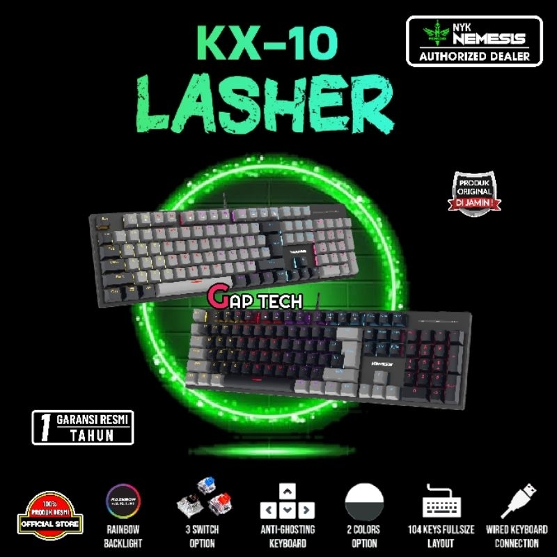 Nyk Nemesis Lasher KX10/KX-10/KX10 Full Size Mechanical Gaming Keyboard ...