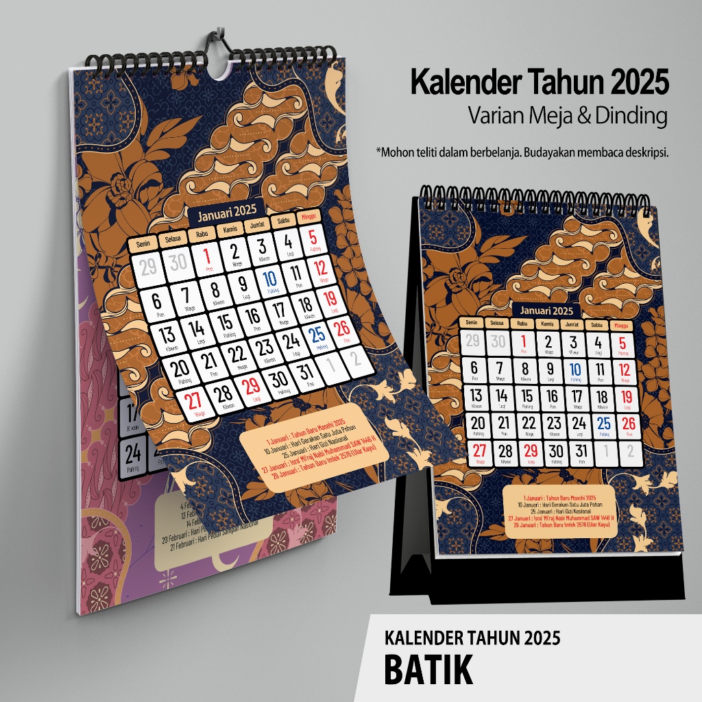 2025 Indonesian BATIK Calendar A4 Wall And A5 Desk | Shopee Philippines