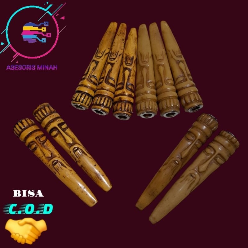 Carved sri Ivory motig once Pipe + Original Genuine Leather Sheath 11 ...