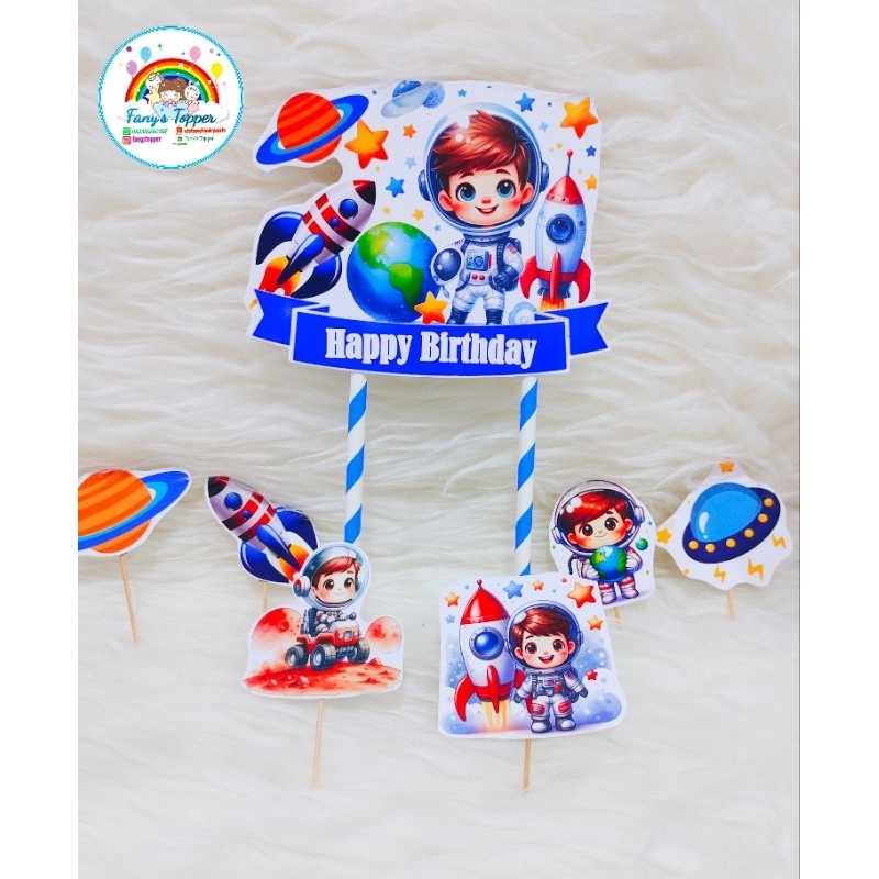 Astronaut topper Birthday topper Happy Birthday topper cartoon topper ...