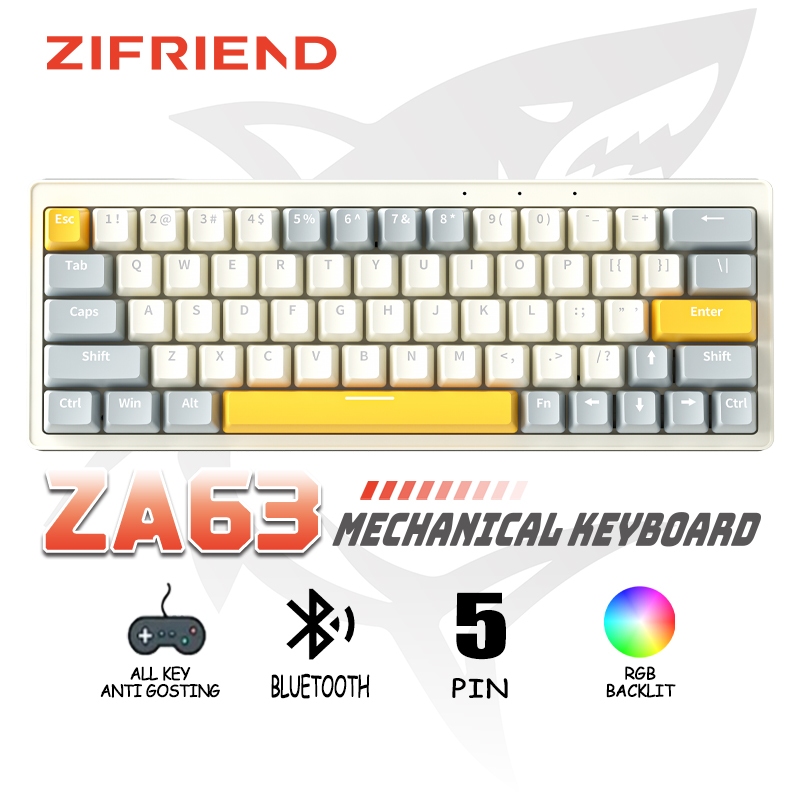 Zifriend ZA63 Mechanical Keyboard 5Pin Hotswap 3 Modes 63 Keys | Shopee ...
