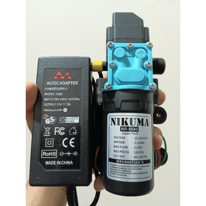 Nikuma 160PSI 12Volt high pressure DC Pump With 12V 5Ampere Adapter ...