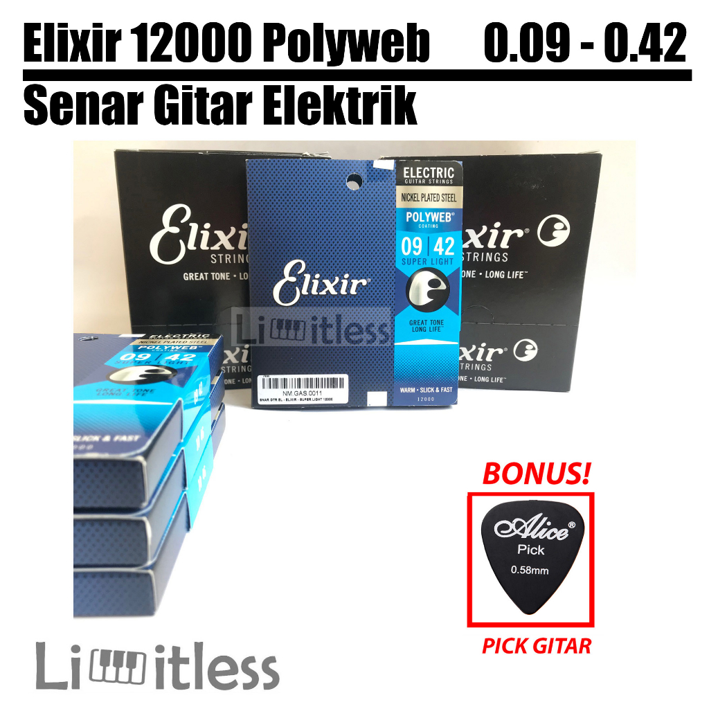 Elixir 12000 Polyweb 09 - 042 Electric Guitar Strings Original | Shopee ...