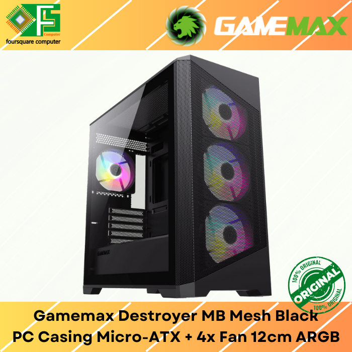 Gamemax Destroyer MB Mesh Black 4x Fan ARGB | M-atx PC Case | Cpu PC ...