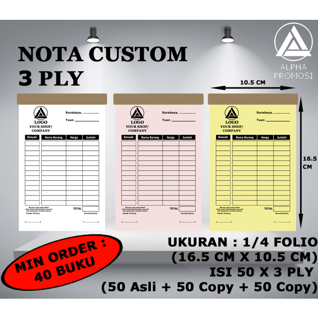 Custom Notes 1/4 Folio [ 3 PLY / FRAME ] NCR Material Olshop Notes ...