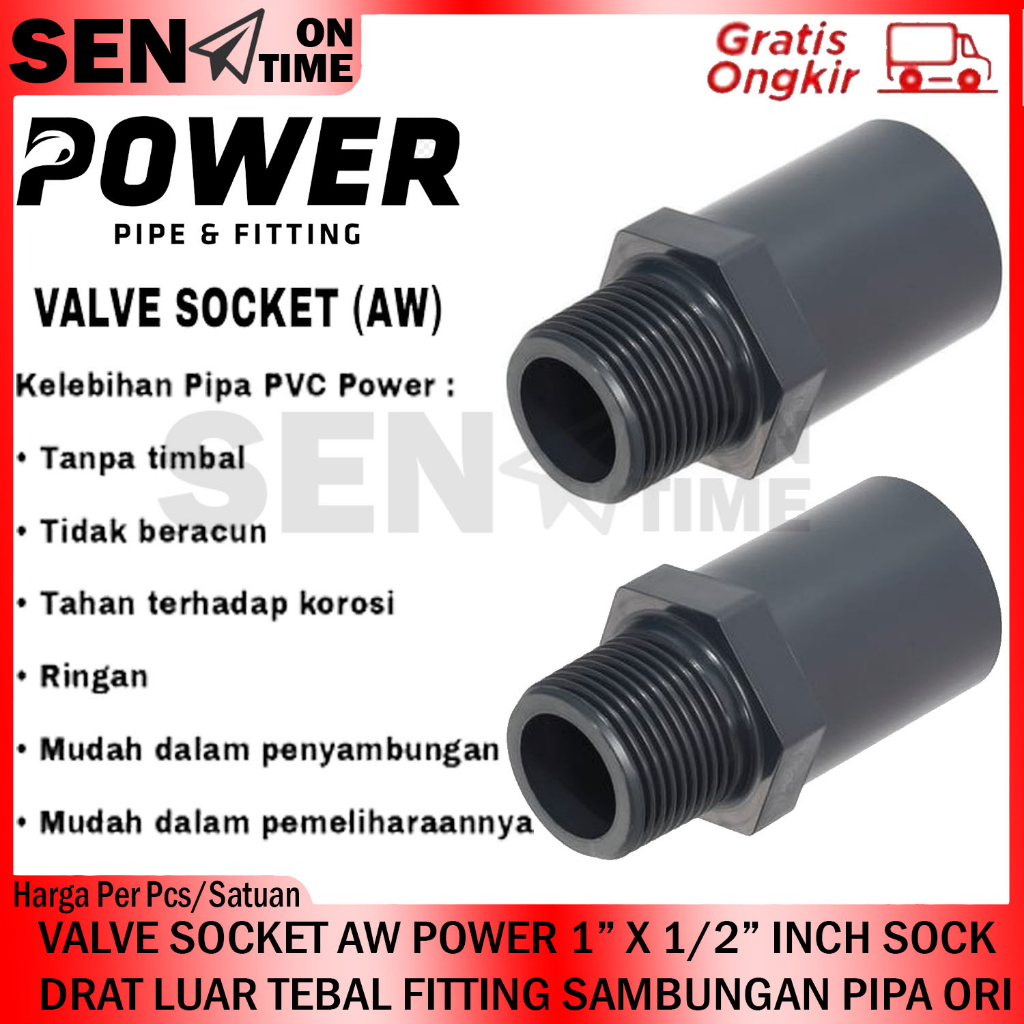 Valve SOCKET AW POWER 1"x1/2" INCHI SOCKET SOCK THICK OUTER DRAT ...