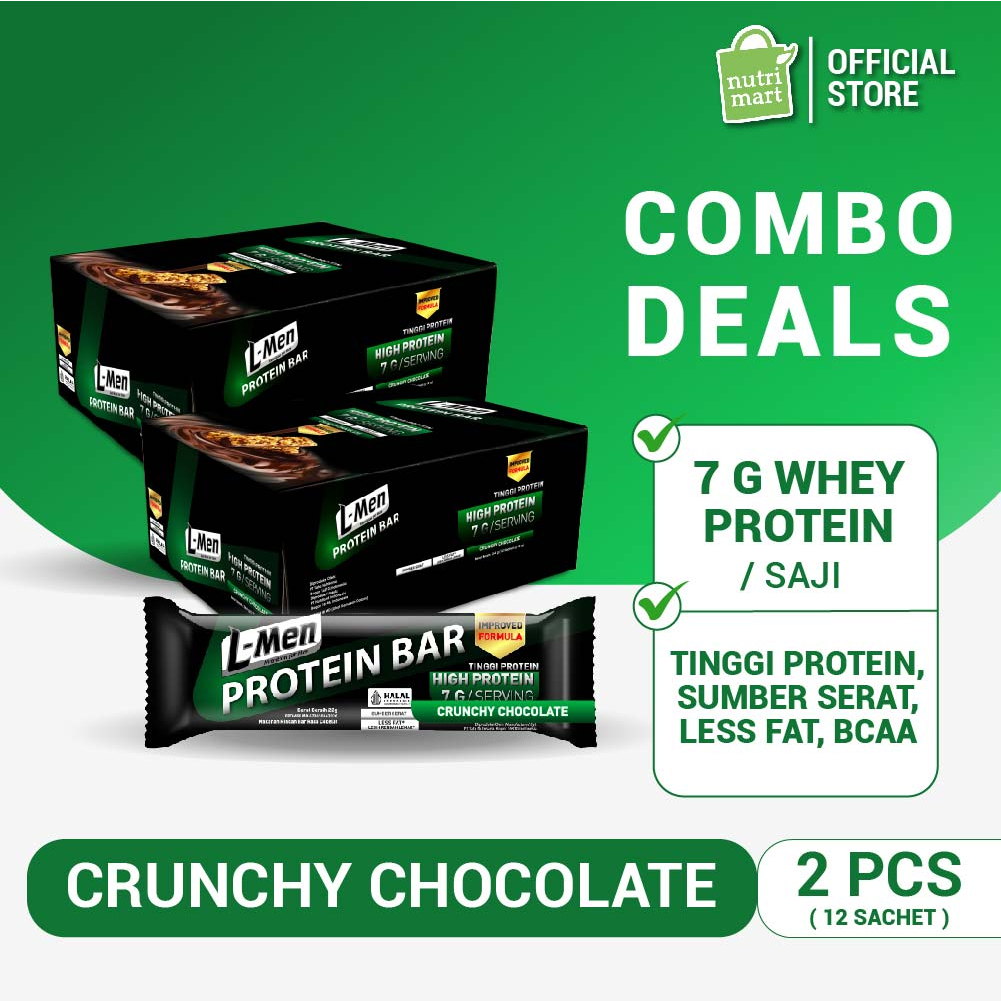 Twin Pack L-Men Protein Bar Crunchy Chocolate 12 Sachets (2pcs ...