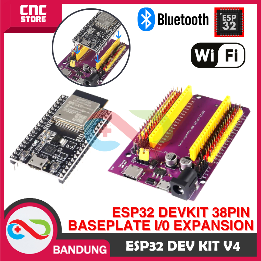 Esp32 ESP-32 DEVKITC V4 WROOM-32D WIFI BLUETOOTH DECKMENT BOARD PLUS EXPANSION BASE PLATE ...