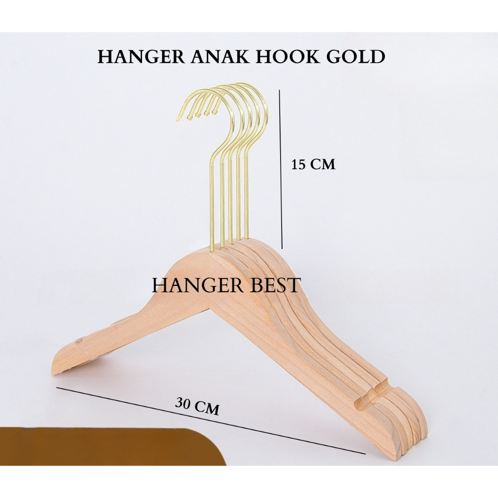 KAYU Gp Natural Children's Wooden Hanger Gold WIRE LONG ROUND Children ...