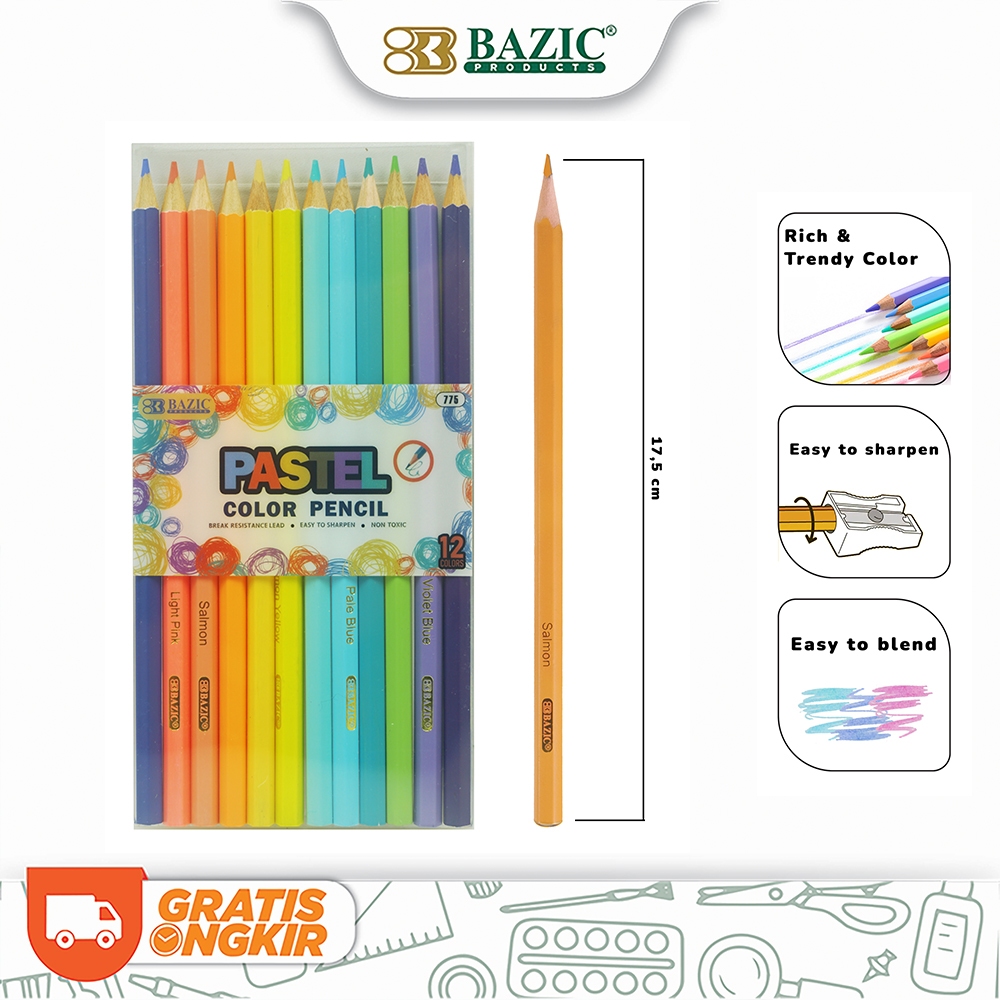 Bazic 12 Pastel Color Pencils - Colored Pencils | Shopee Philippines