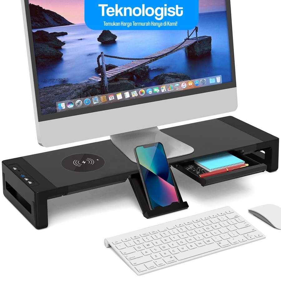 Laptop Desk Monitor Stand with Wireless Charging and USB Port | Shopee ...