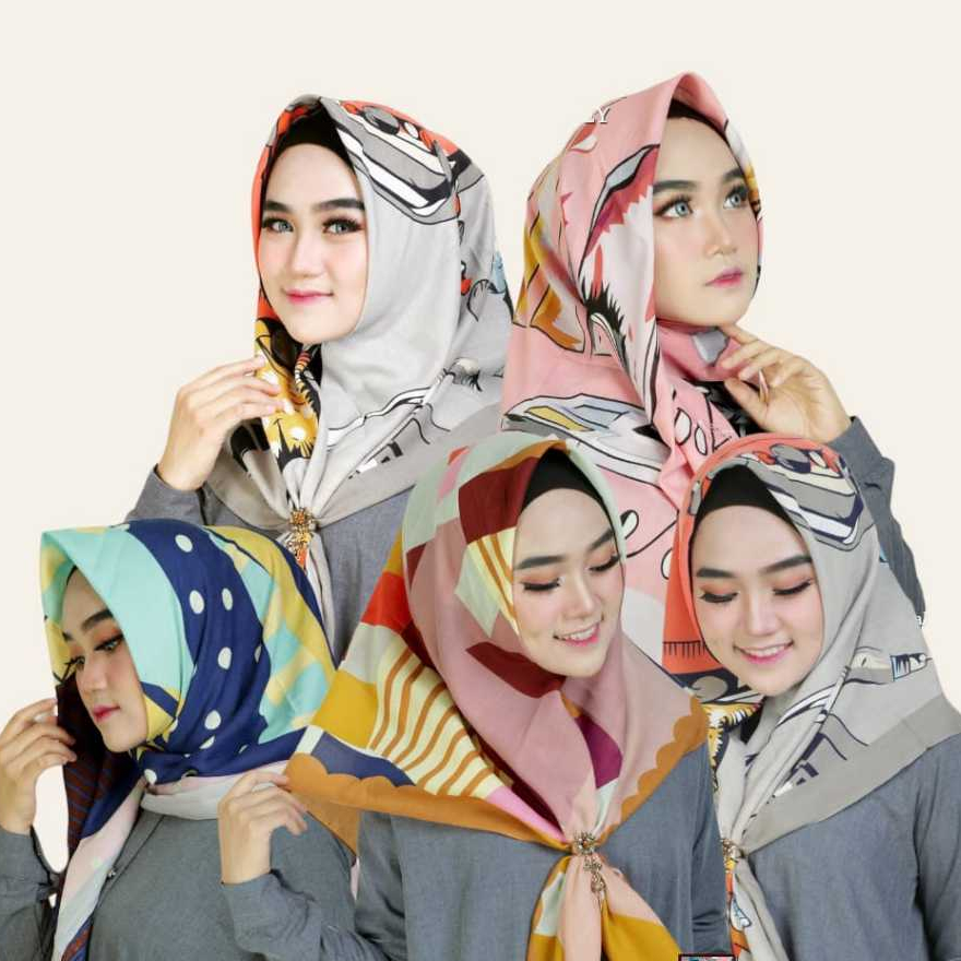 Voal Square Hijab with Buttons Scarves Deka Motif, Choose Your Motif ...
