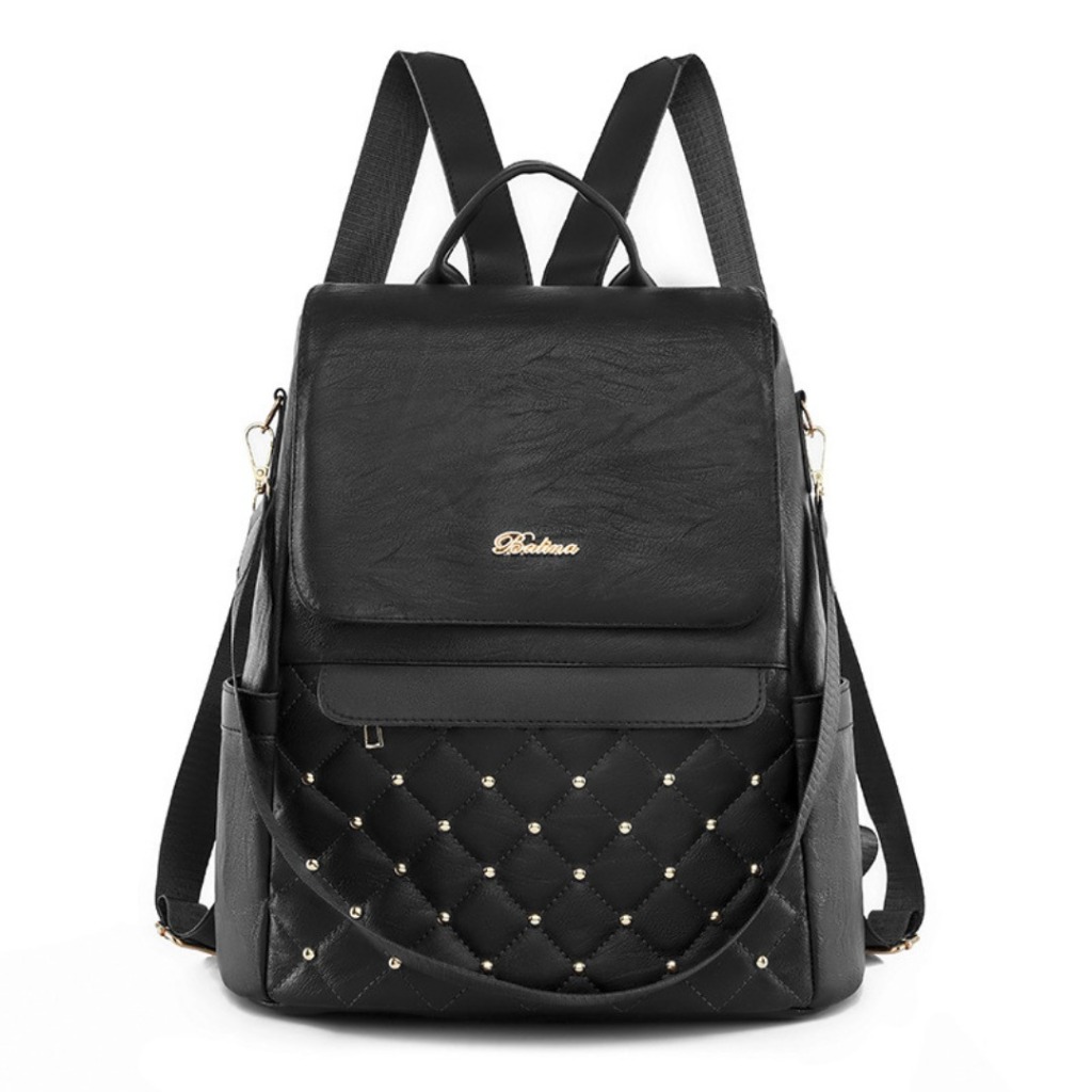 HITAM Women's BACKPACK PREMIUM Contemporary Korean Black Leather ...