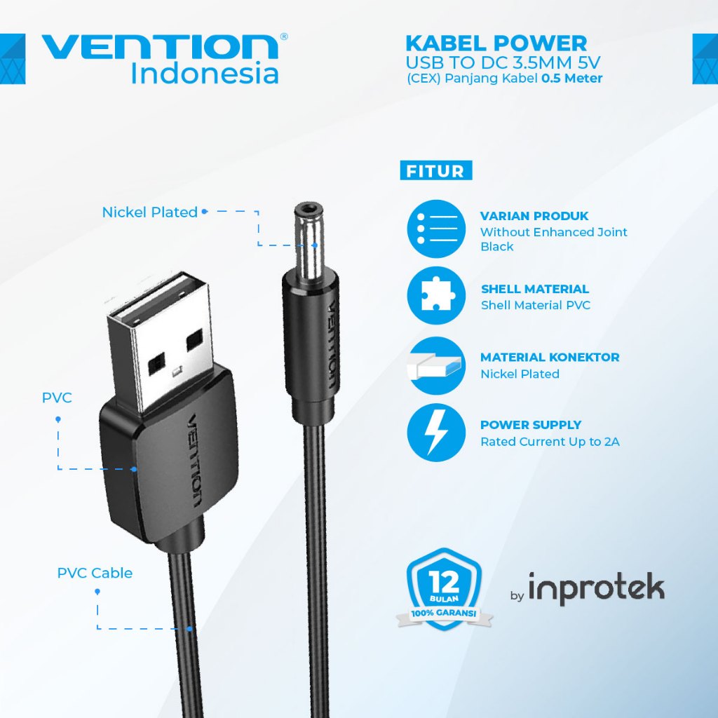 Vention Power Cable USB to DC 3.5mm 5V | Shopee Philippines