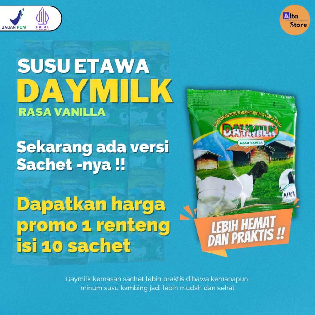 [10 Sachet Package] Daymilk Sachet Vanilla Flavor, Pure Etawa Goat Milk ...