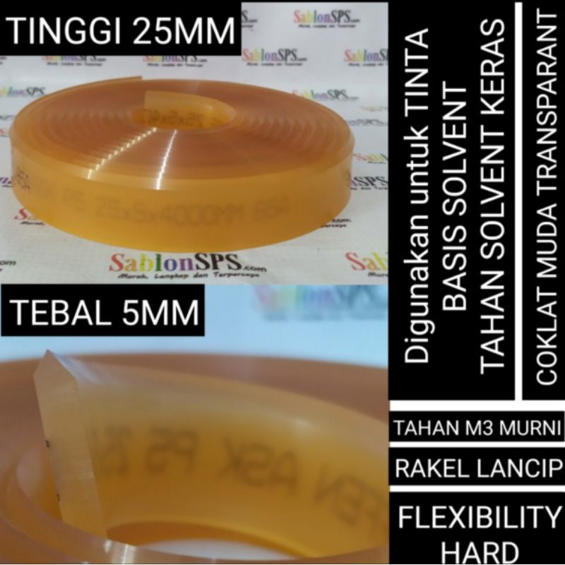 RUBBER RAKEL SCREEN PRINTED LIGHT BROWN TAPER TRANSPARANT 5MMX25MM ...