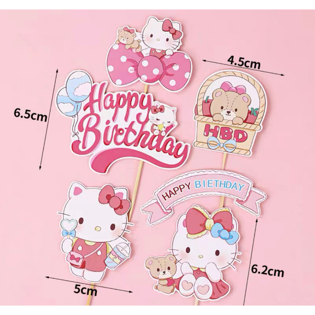 Sanrio Hello Kitty Topper Cute Happy Birthday Cake Decoration | Shopee ...