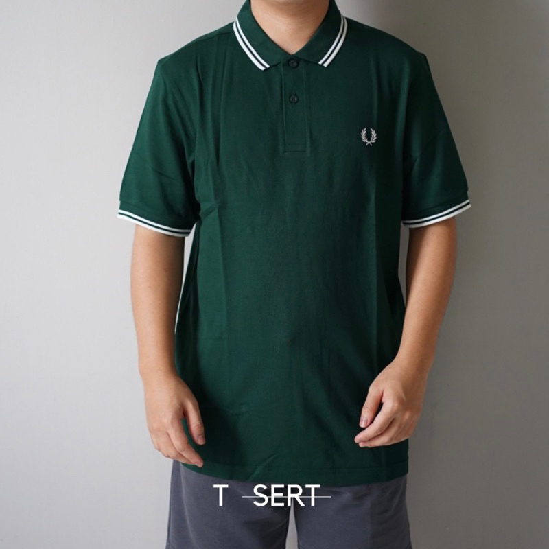 Fred PERRY White Tipped Polo Dark Green Original (100% Authentic ...