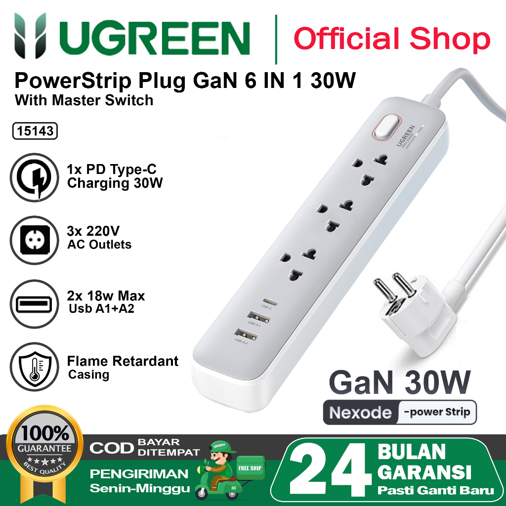Ugreen Power Strip 6 IN 1 Socket+Adapter 30W USB A USB C 15143 | Shopee ...