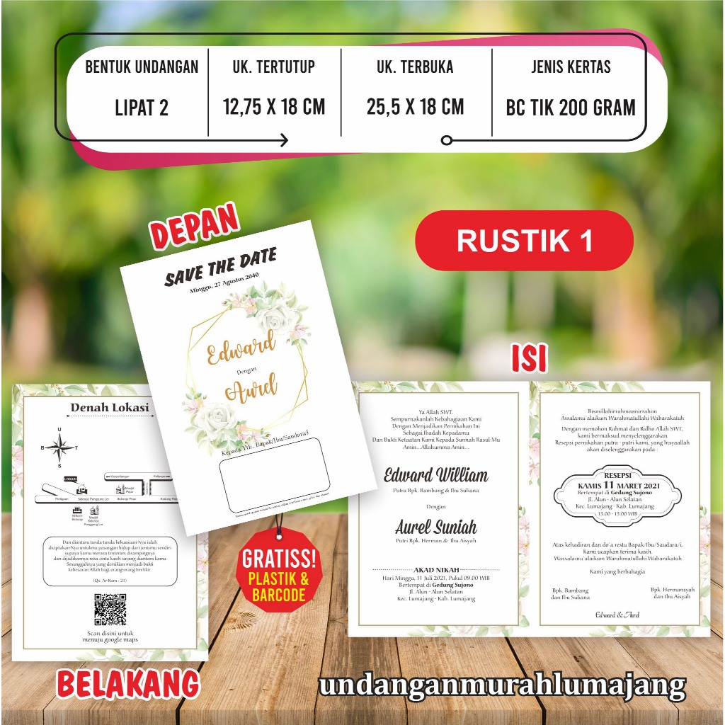 2 Fold Invitation RUSTIC CODE 1-20 Contemporary Model, Beautiful ...