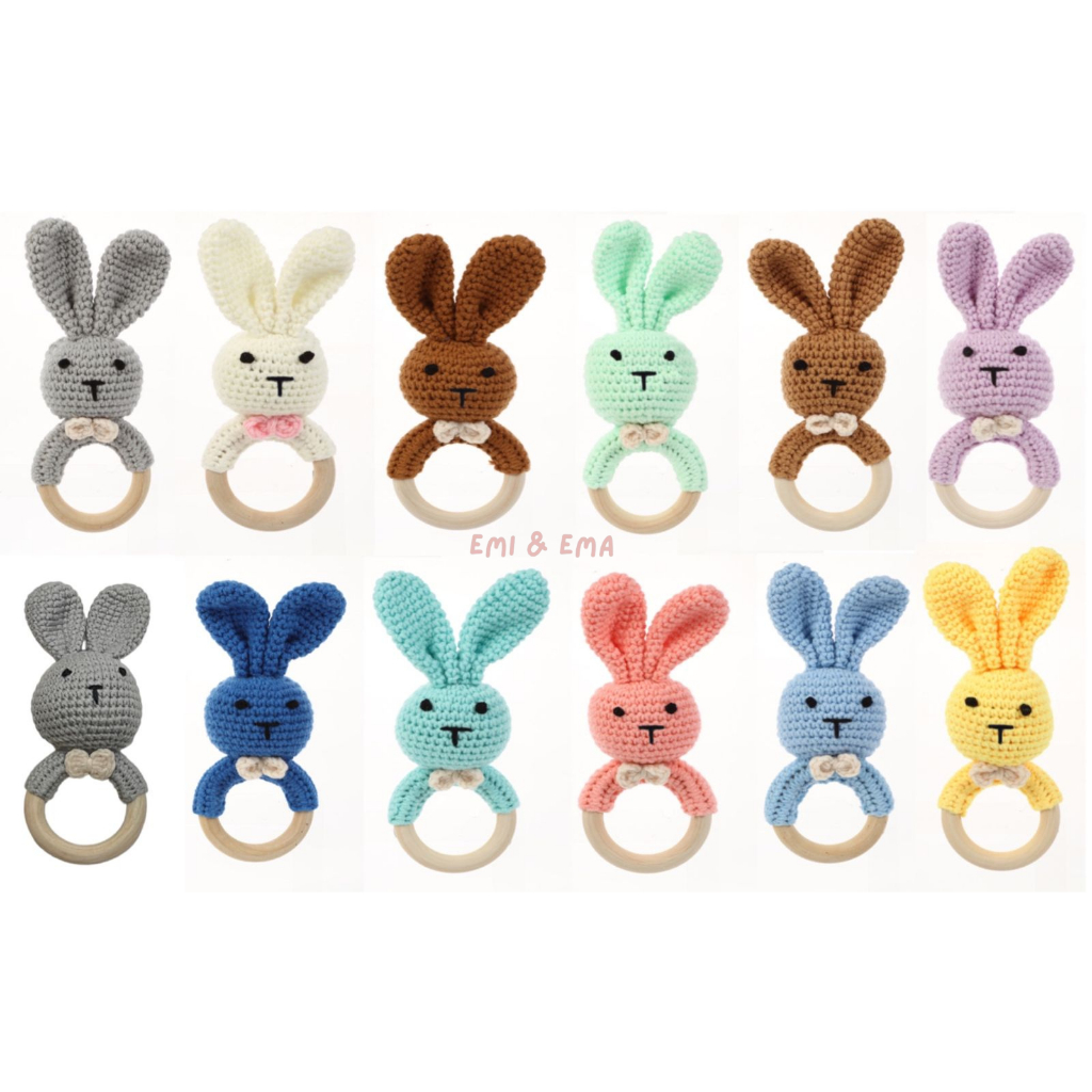 Emi & Ema Wooden Rattle// Baby Hand Grip Toy // Big Rabbit Rattle Toy ...