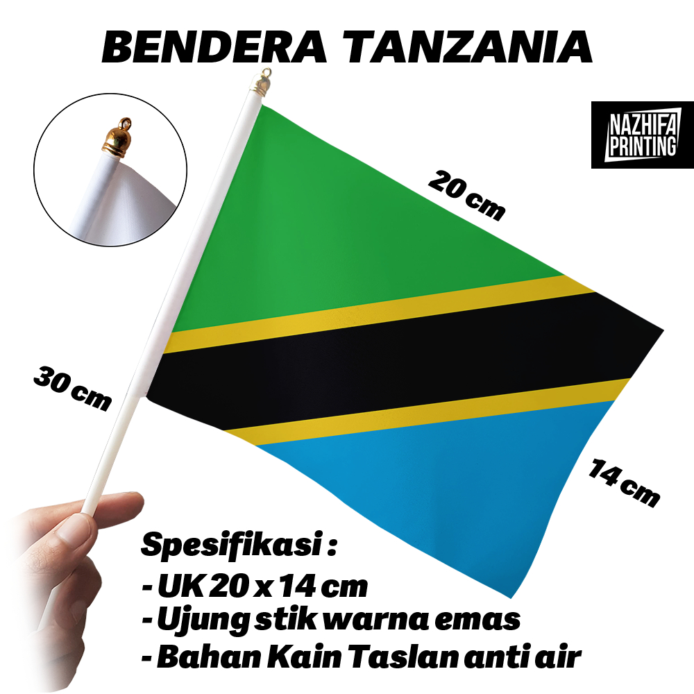 Tanzania State Hand Flag - Small Mini Parade Stick Flag Taslan Material ...