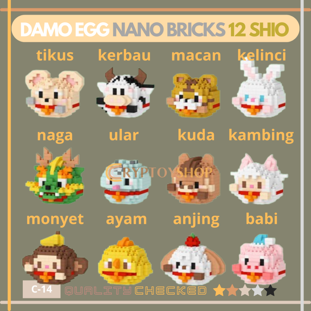 CRYPTOYSHOP DAMO EGG CHINESE ZODIAC SHIO CHINA 12 NANO BLOCKS BUILDING BLOCK CARTOON BRICKS ...