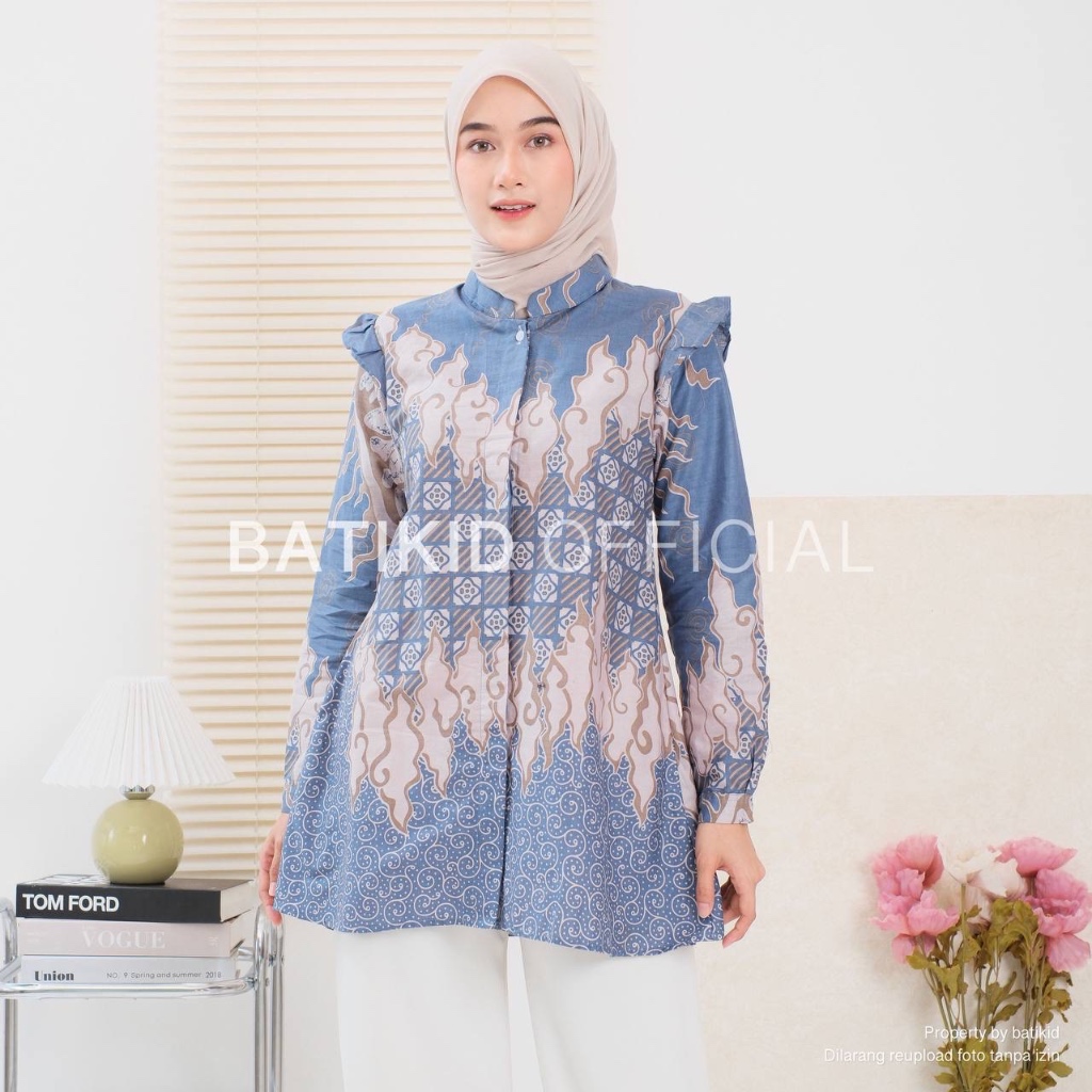 KEMEJA KATUN Batikid — Couple Batik Top [COTTON MATERIAL] — Seroja Biru ...