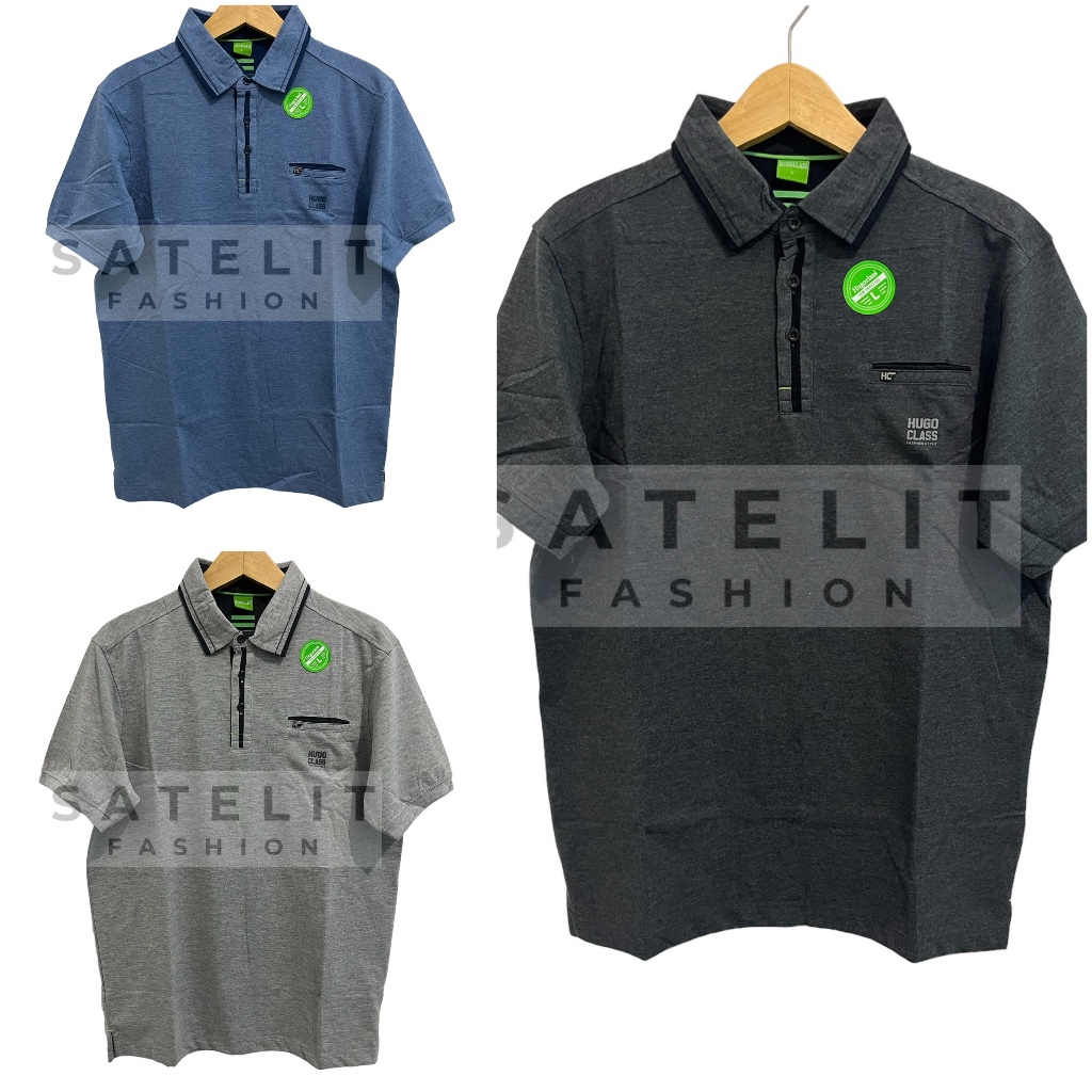 Hugo Class Original Men's Polo Collar Shirt Plain Misty (Button Pockets ...