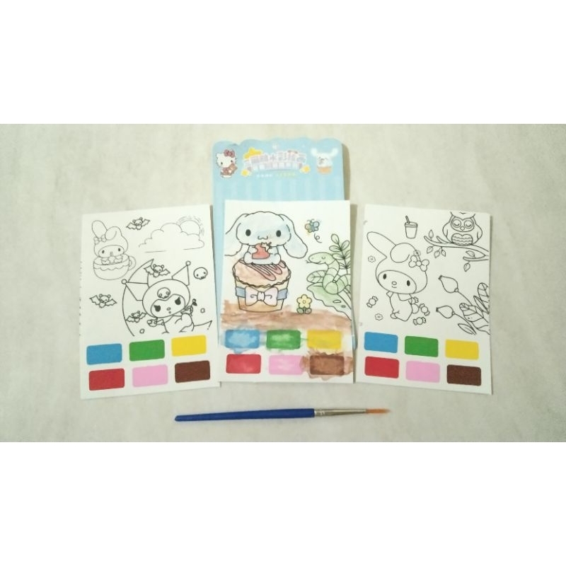 Diy Children's Coloring Drawing Paper Set with Dry Paint and Brush ...