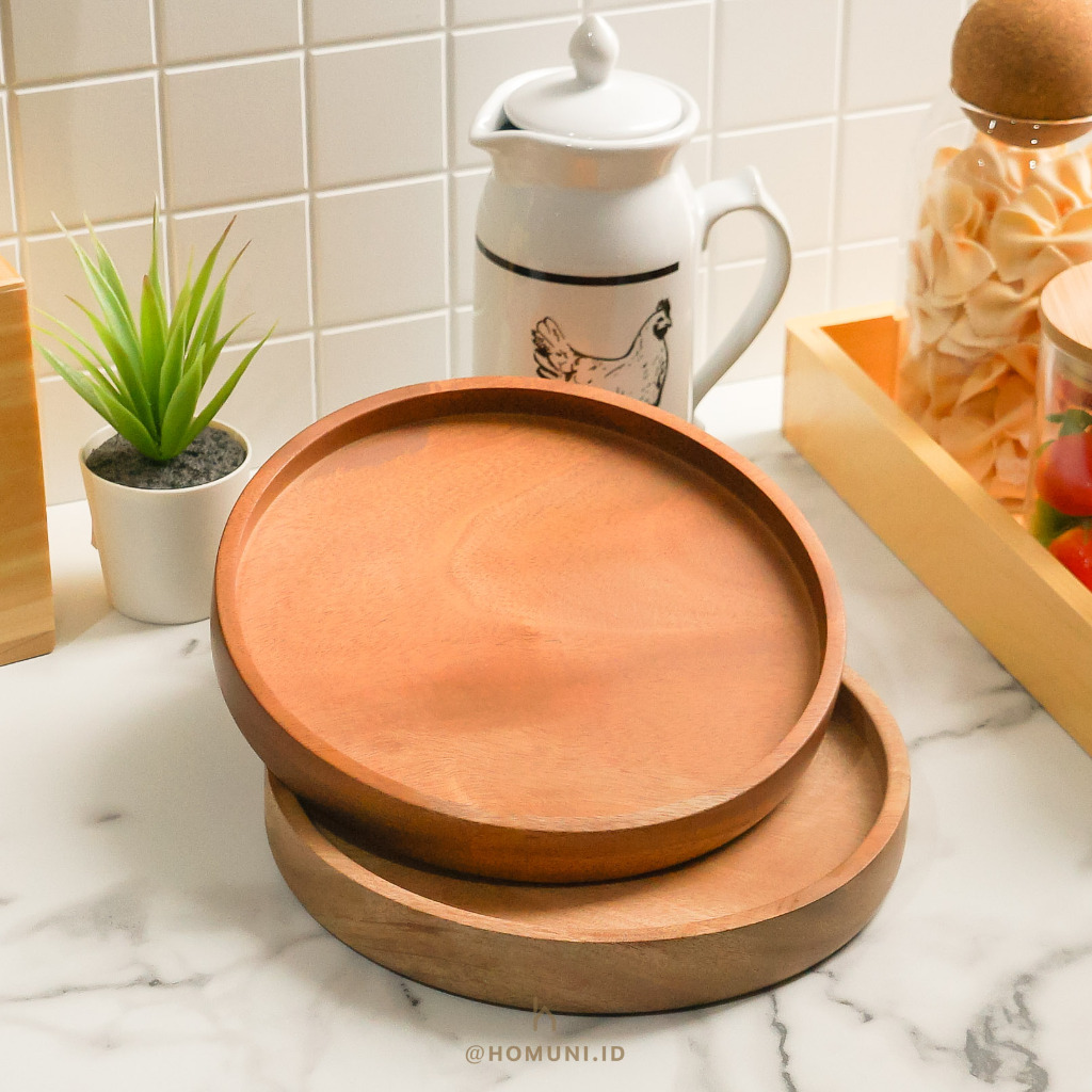 KAYU Aesthetic Mahogany Round Wooden Tray/Wooden Tray/Aesthetic Wooden ...