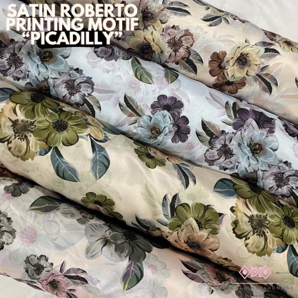Satin Velvet Printing Fabric With Picadilly Flower Motif Super Silk ...