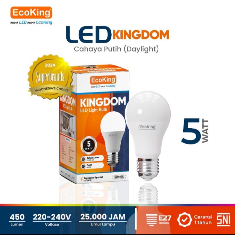 CAHAYA PUTIH Ecoking Kingdom LED Bulb 5 Watt White Light SNI Quality ...