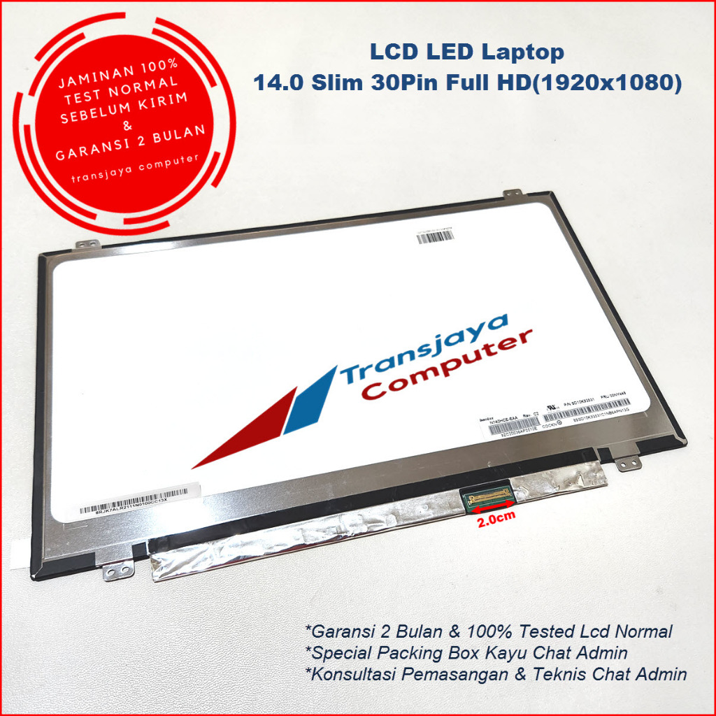 LAYAR Lenovo Thinkpad E480 L480 T480 14.0 Slim 30pin LCD LED Screen ...
