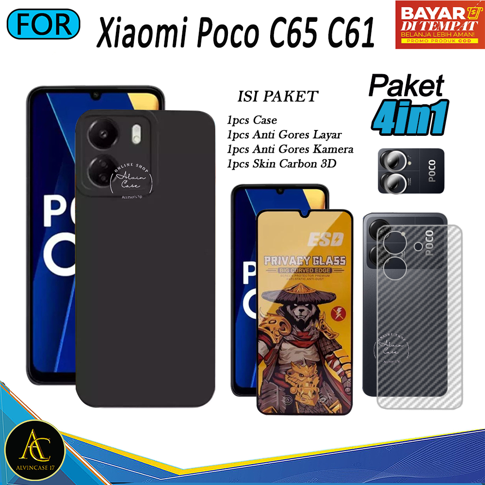 Package 4 in 1 Case Xiaomi Poco C65 4G C61 Softcase Slim Black Protect ...
