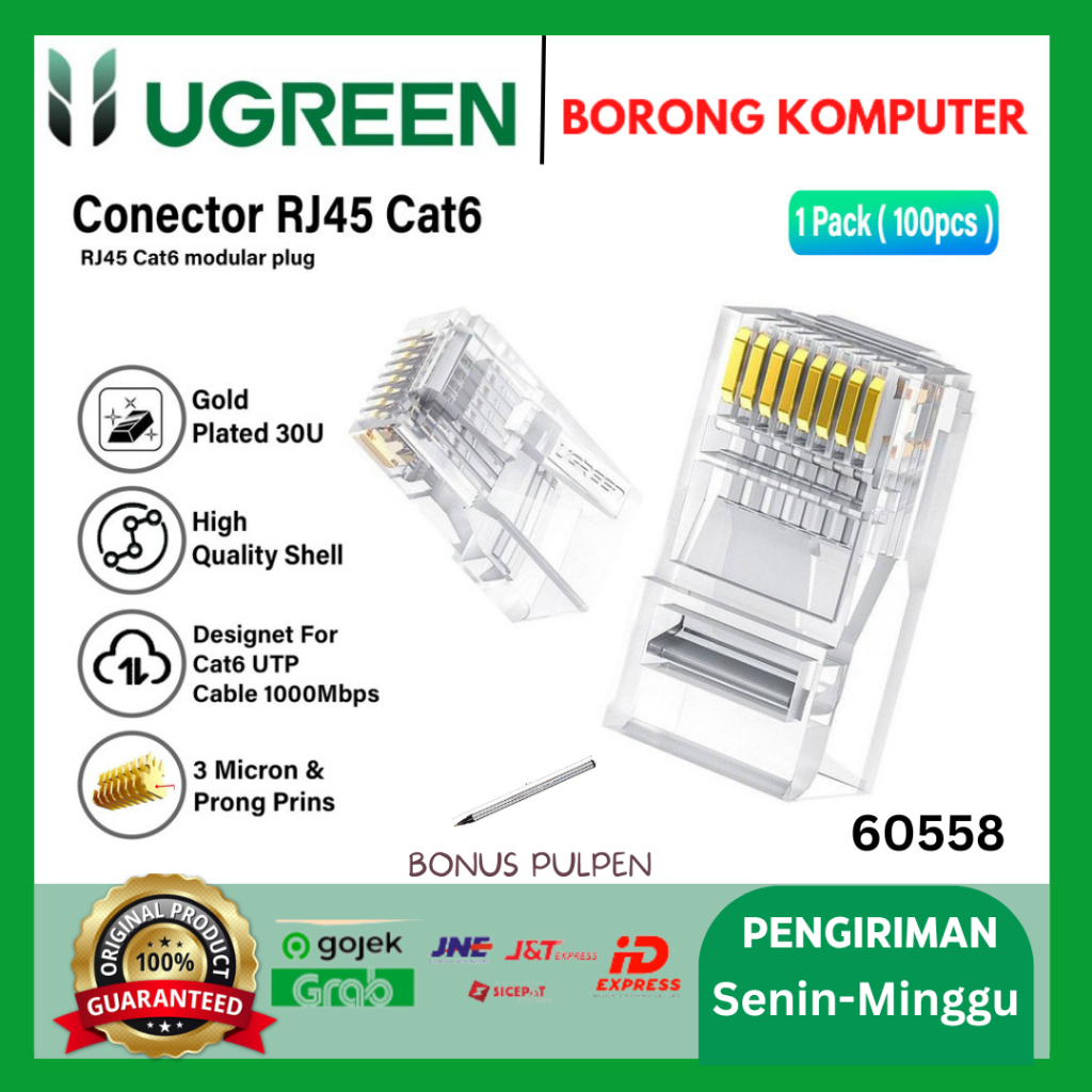 Ugreen Connector RJ45 Cat5e Cat 6p Modular Ethernet Gigabit 100pcs ...