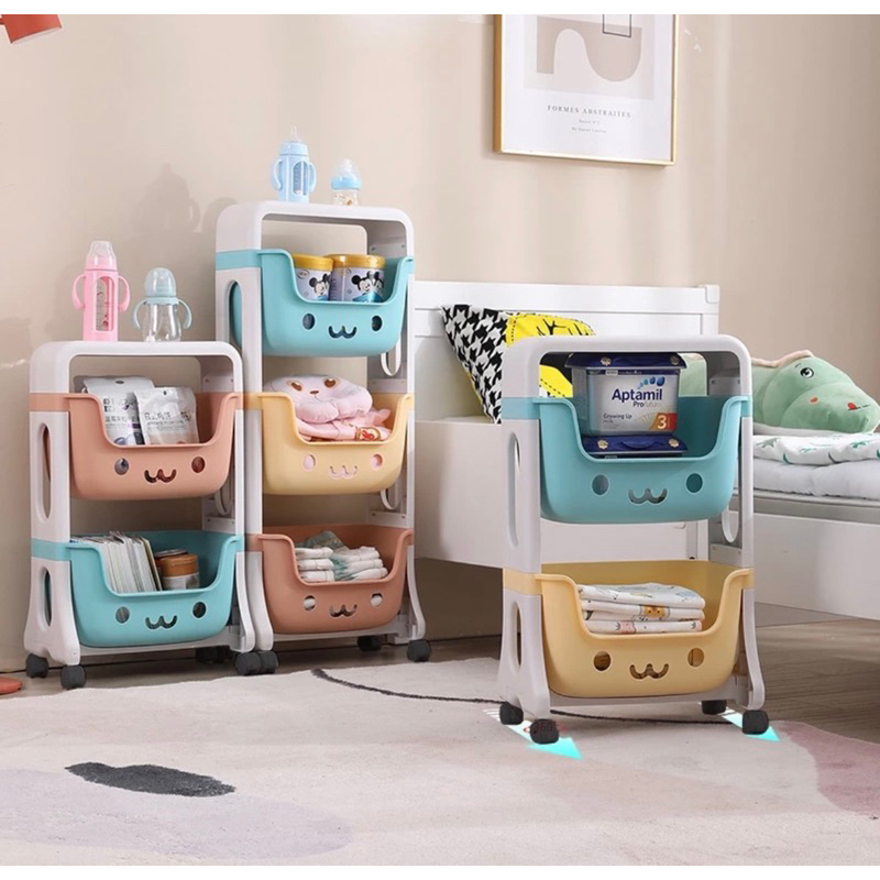 3-Tier 4-Tier Children's Toy Rack with Wheels Cute 3-Tier Children's ...