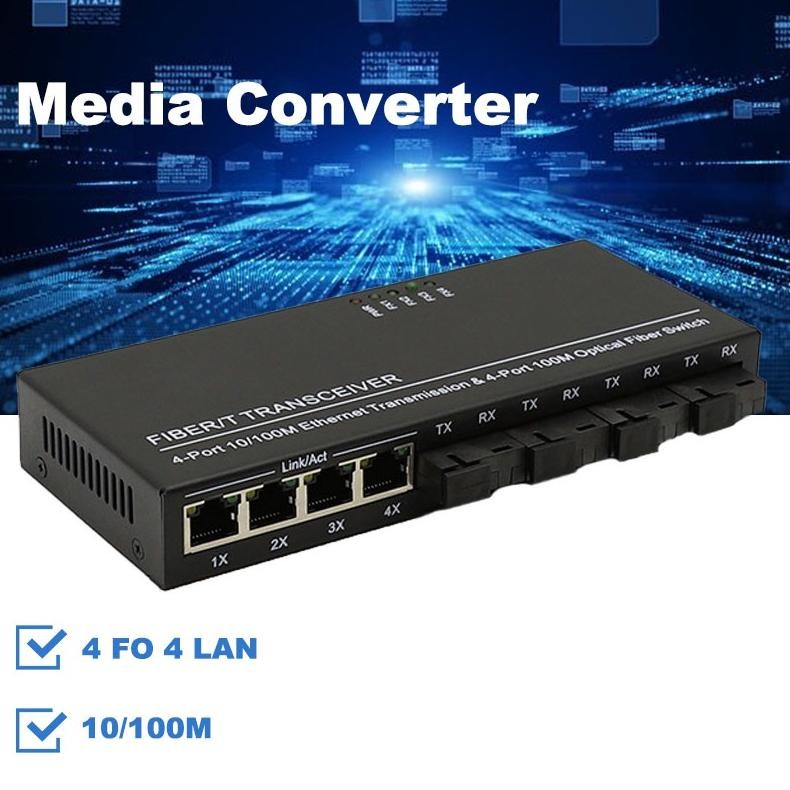 Media Converter 4 Port FO 4 Port LAN Switch Fiber Optic Converter - 4 ...