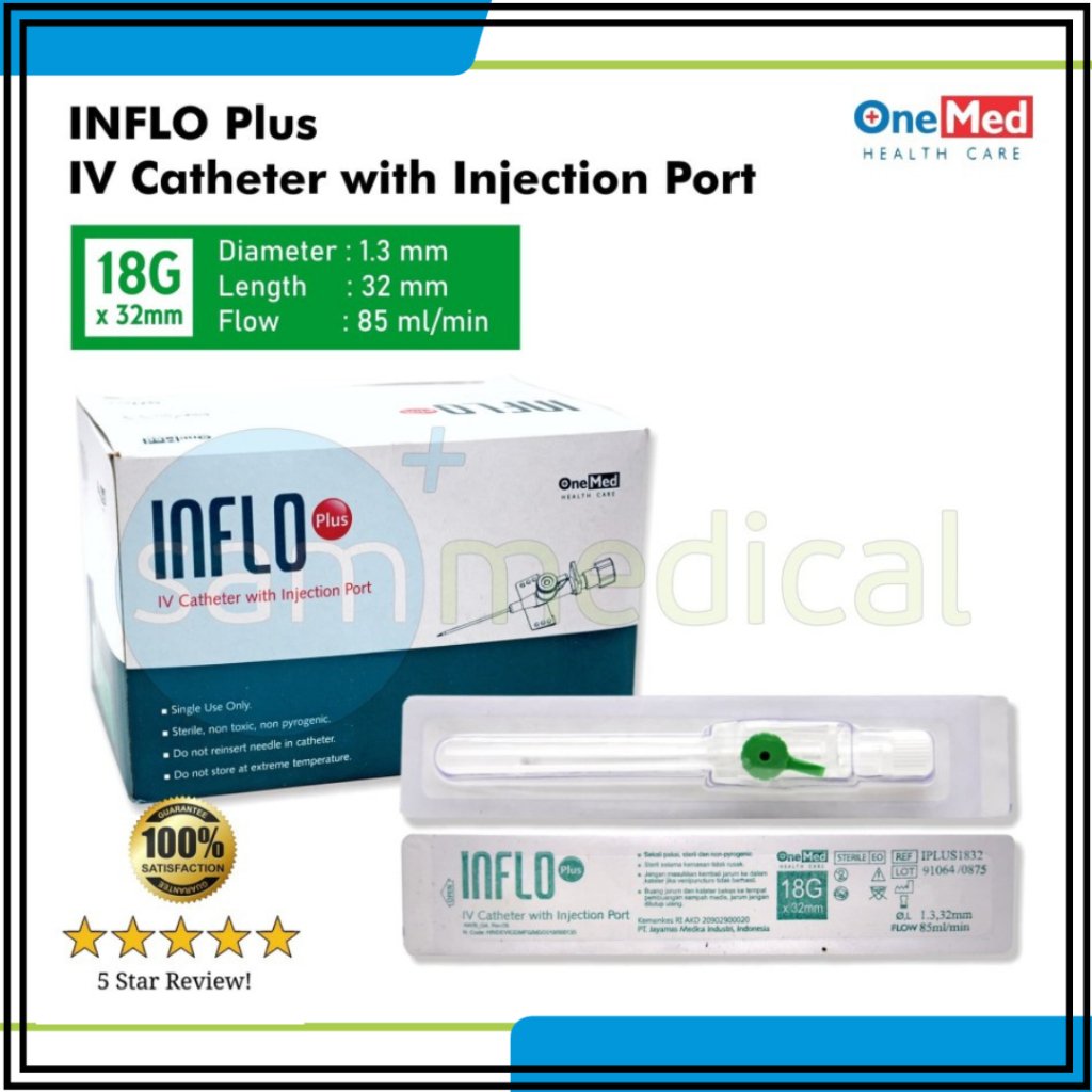 Onemed Inflo Iv Catheter 18g X 32mm / Infusion Needles per 5 Pcs ...