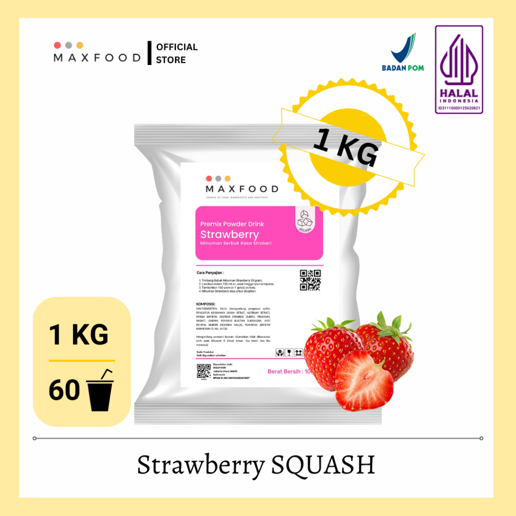 Strawberry Squash / Strawberry Flavor Syrup Drink Powder 1kg | Shopee ...