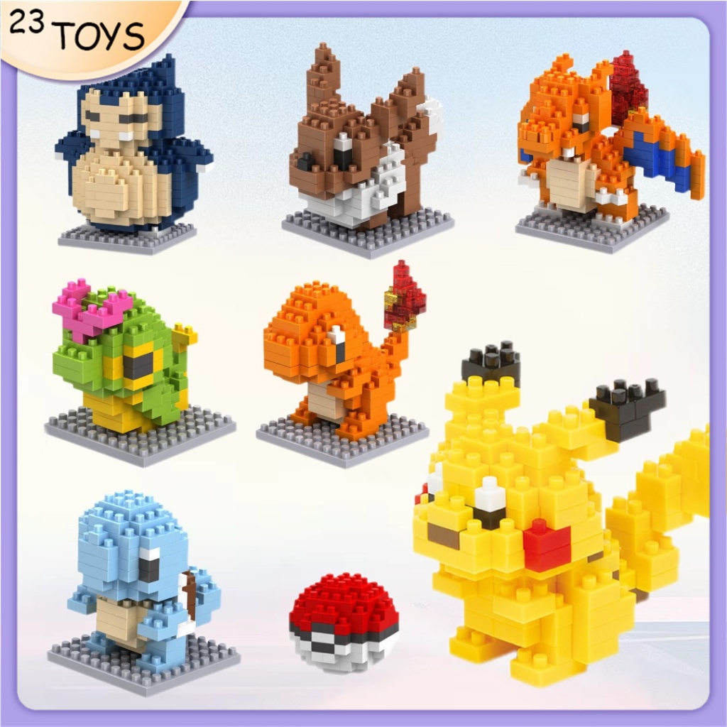 Mini Block Bricks Toys Pikachu DIY Stacking Blocks Charmander 3D Blocks Toys Nano Blocks Pokémon ...