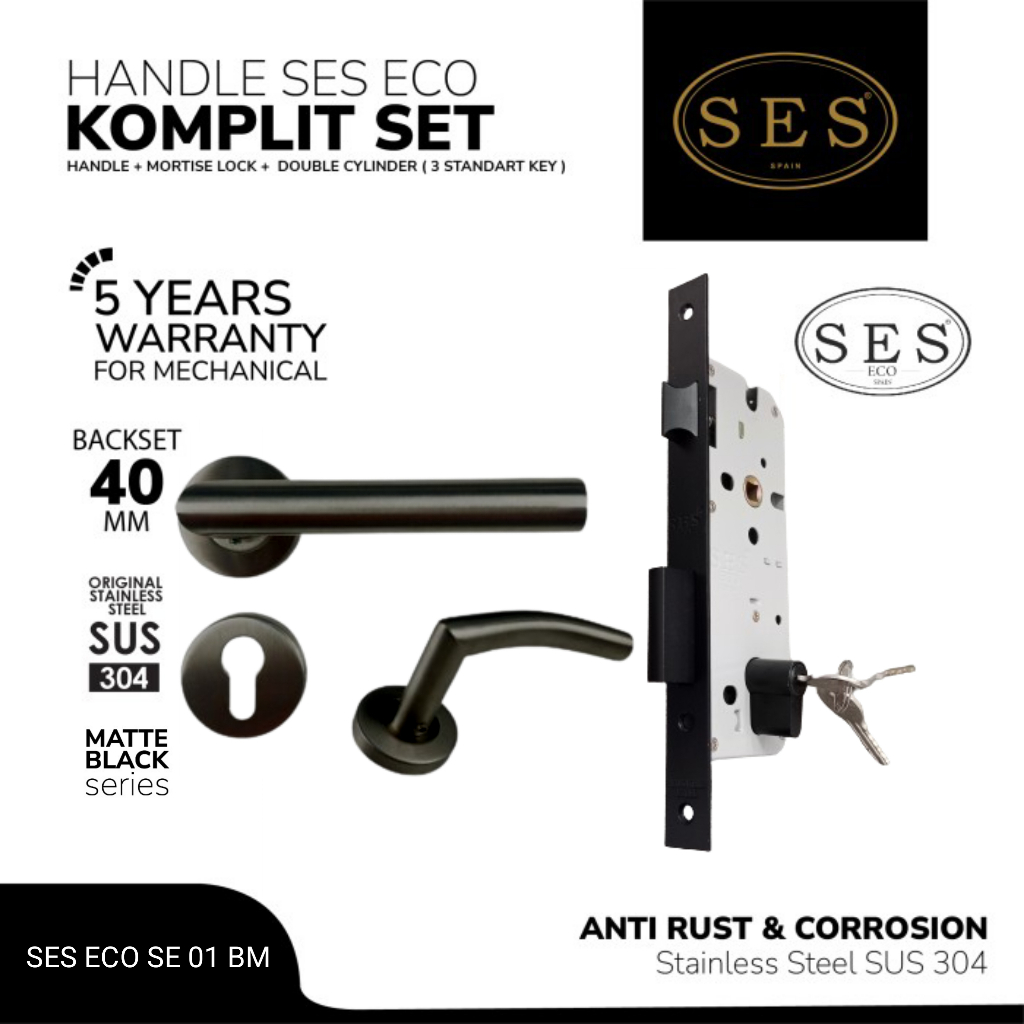 Ses ECO SE 01 BM Door Handle Set + SES ECO E2030 - 40mm BM Lock Body ...