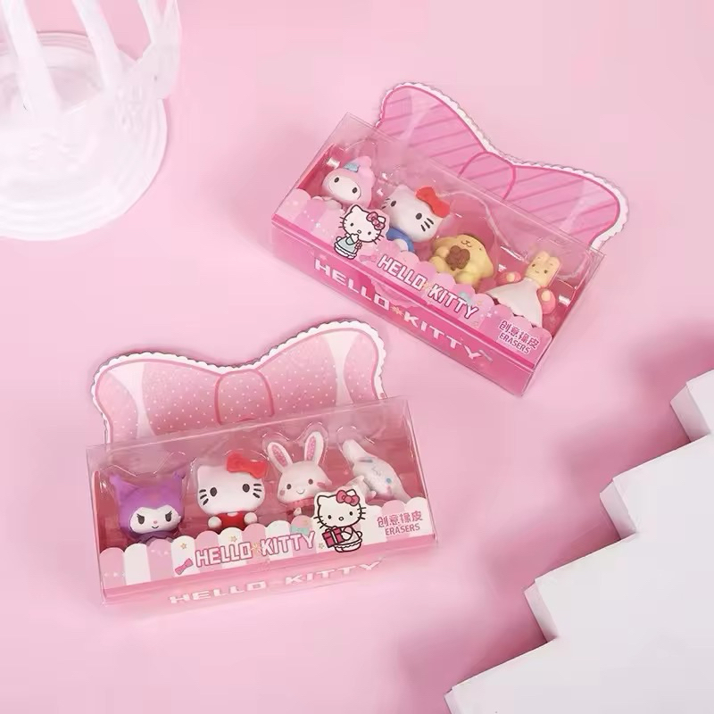 Sanrio FAMILY BOX Eraser Luxury HELLO KITTY Eraser 1 SET Of 4pcs Cute ...