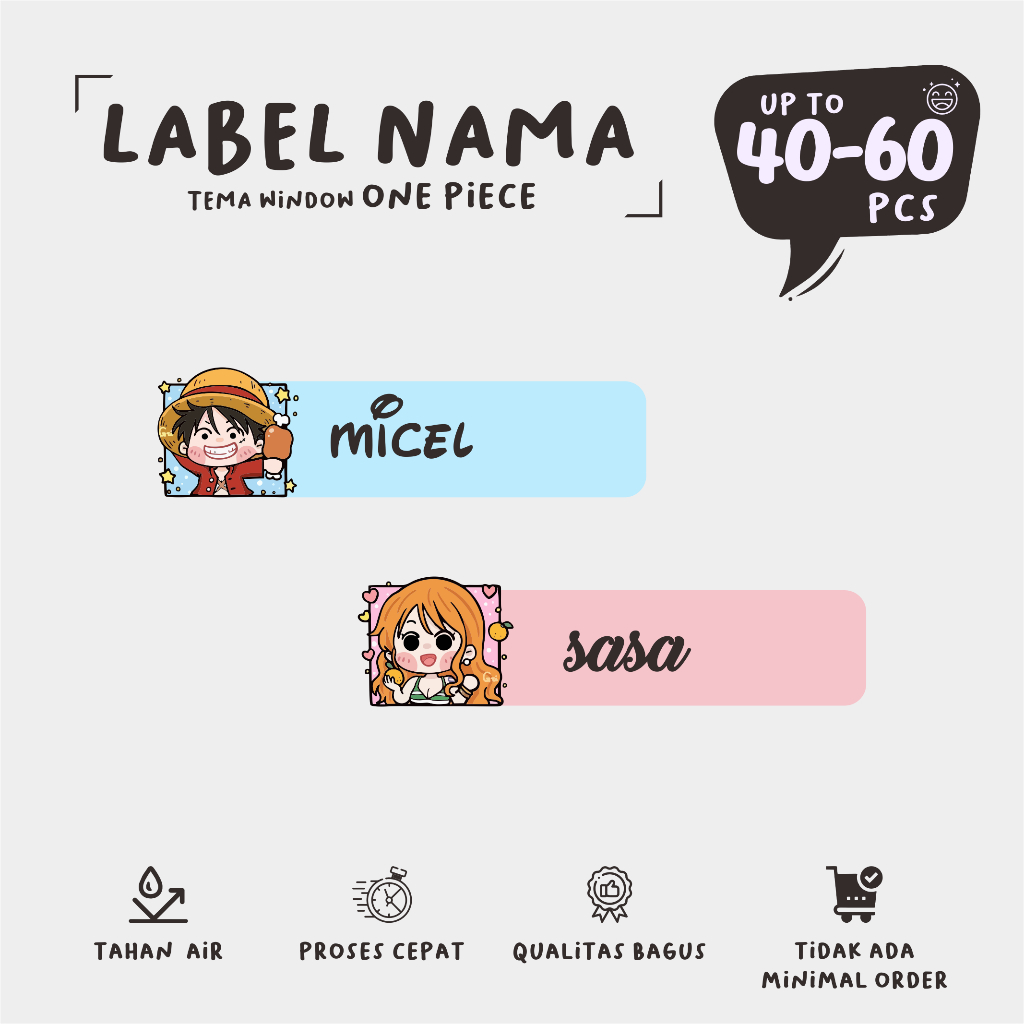 (40 - 60 pcs) print cute ONE PIECE Anime Window theme name stickers ...