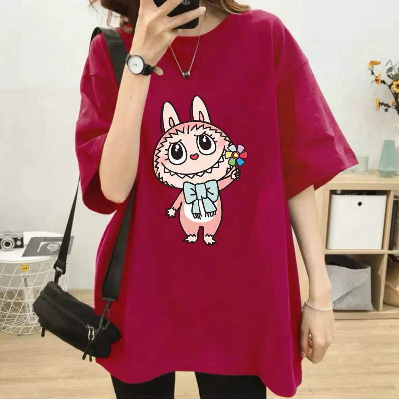 Women's OVERSIZE T-Shirt LABUBU Blue Ribbon THE MONSTER CARTOON Tops ...