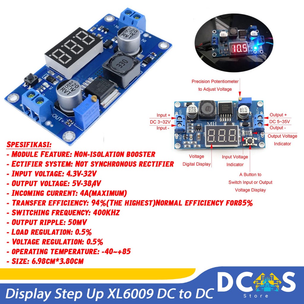 Display Step Up XL6009 Dc to Dc Boost Converter LED Voltmeter 4A 5-35V ...