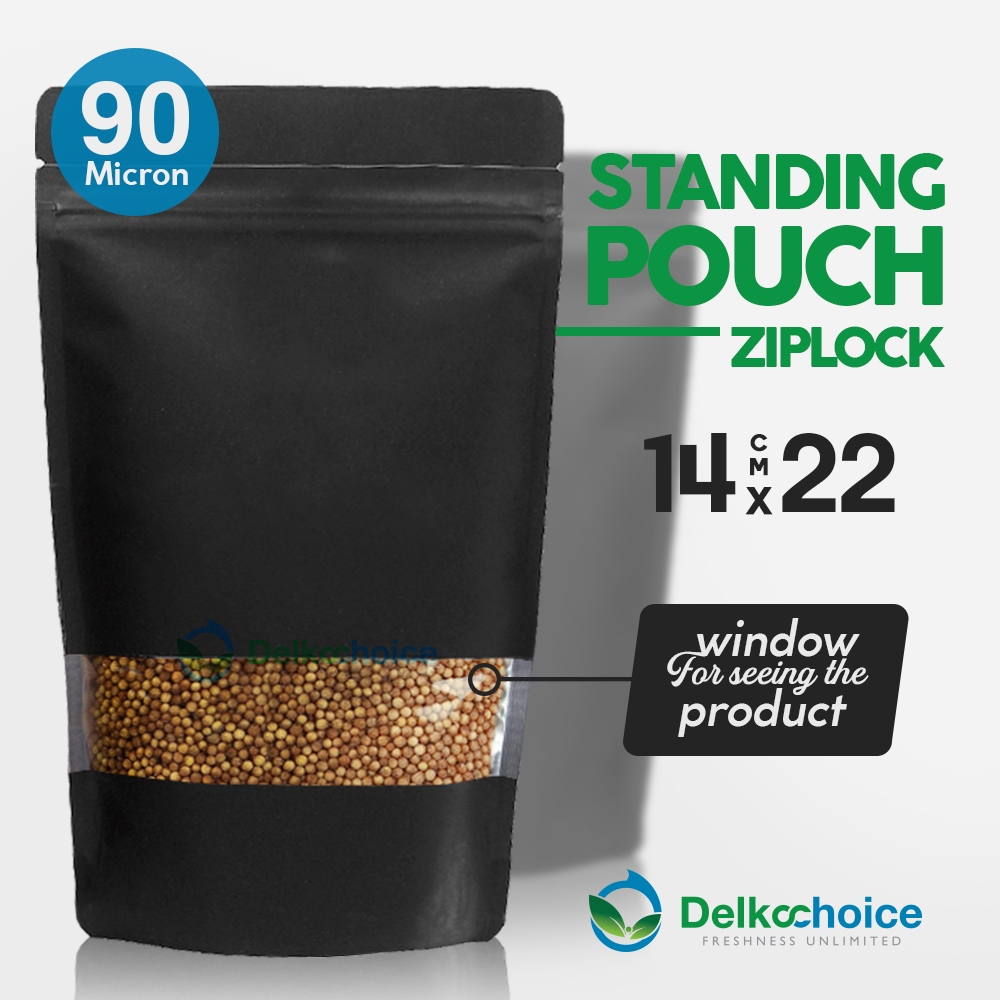 STANDING POUCH ZIPLOCK 14X22 BLACK Plastic Food WINDOW Clip - METALLIC ...