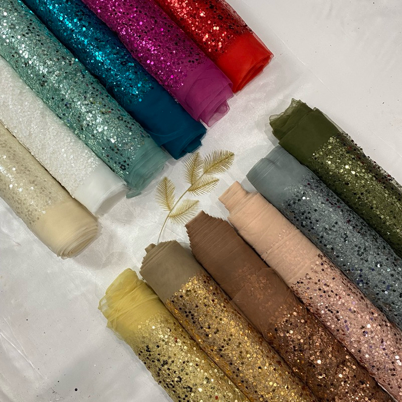 Glitter Spangle Sparkle Tulle Fabric Meter Outer Blazer Kebaya Wedding ...