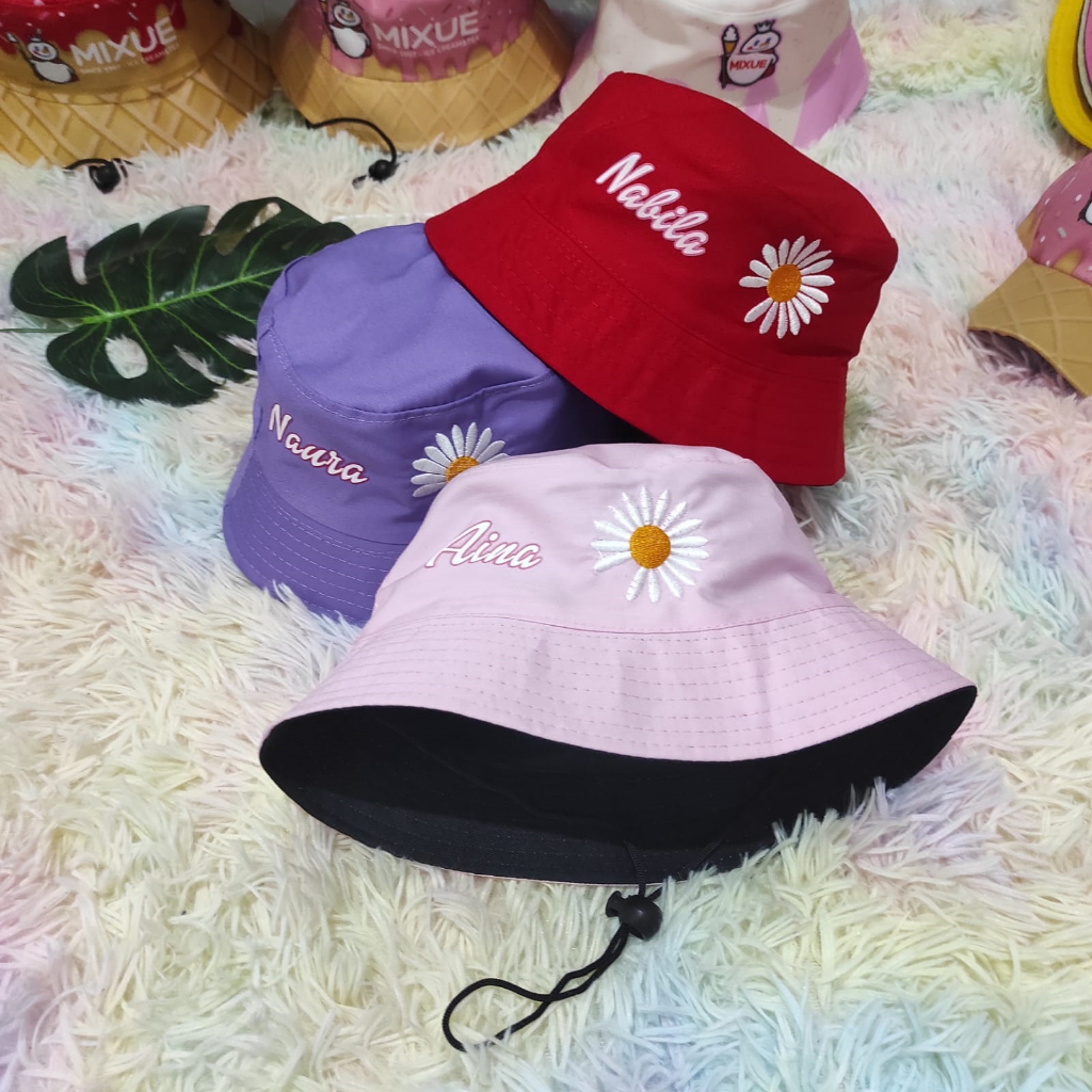 Name Screen Printing | Girls daisy Flower bucket Hat Reversible bucket ...